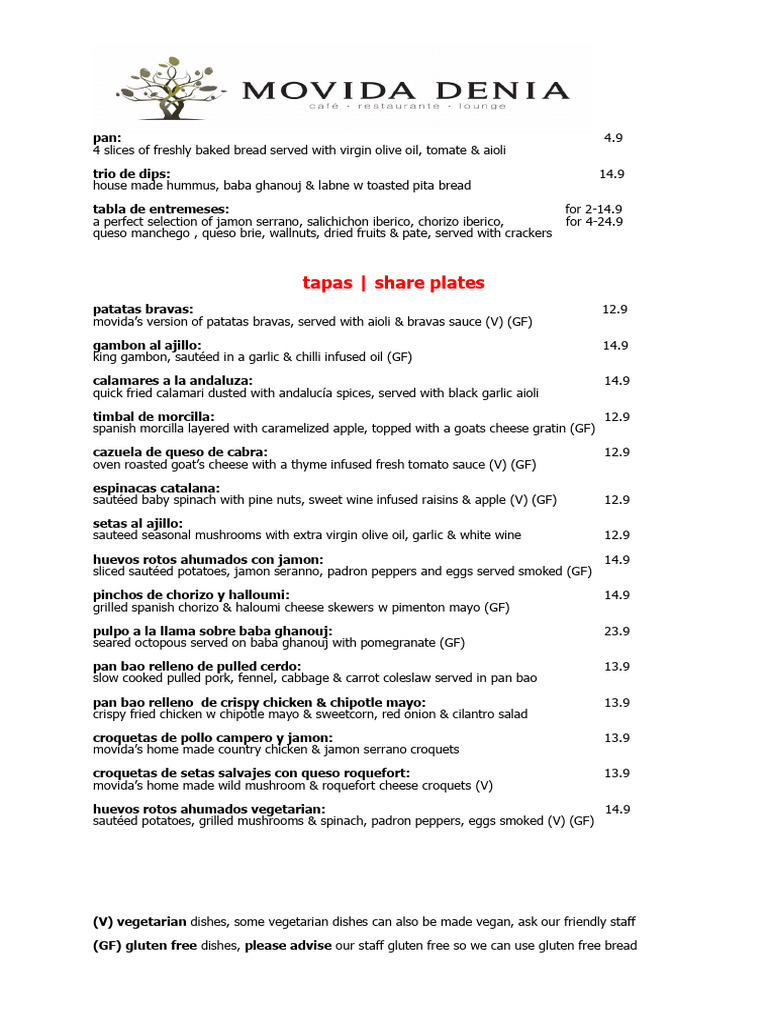 Movida Dining Menu 2023engish l0 Spanish | PDF | Spanish Cuisine ...