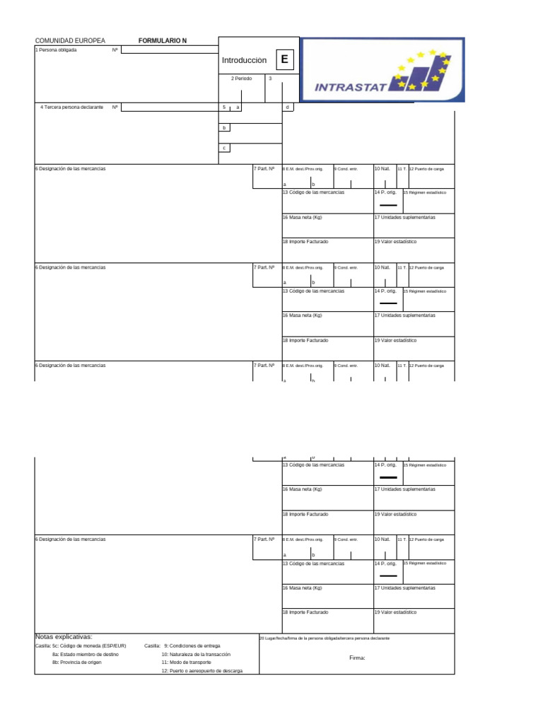 INTRASTAT MODELO EXCEL Resuelto | PDF | Comercio | Unión Europea