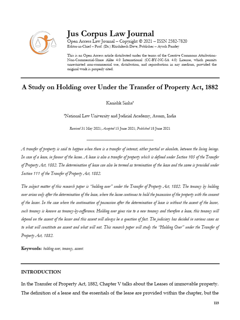 Holding Over Under TPA: Section 116 Explained | PDF | Lease | Leasehold ...