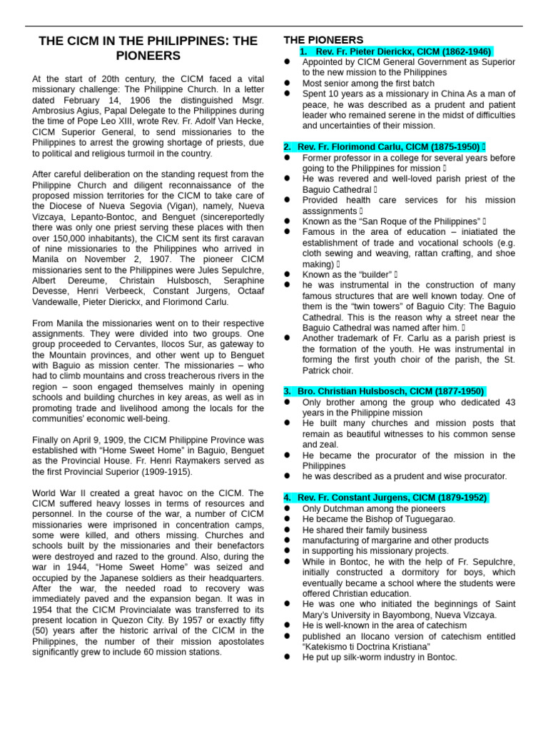 Cfe 104 Cicm in The Philippines | PDF | Catholic Church | Christian ...