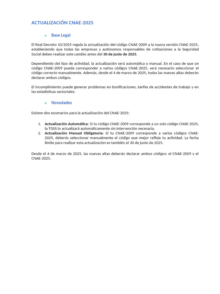 Actualización del CNAE a 2025 | PDF