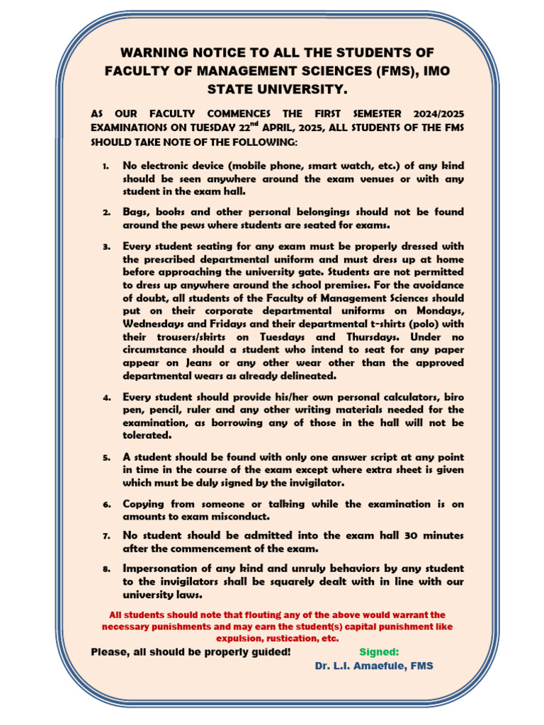 FMS Exam Guidelines for Students | PDF | Clothing