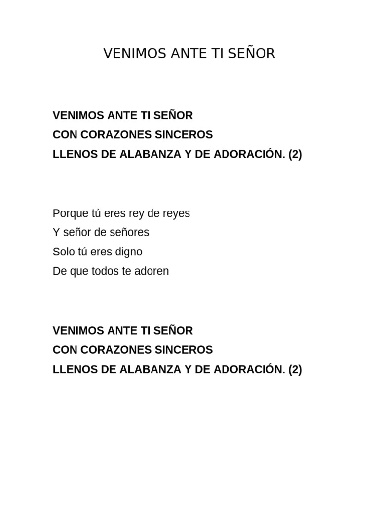 Letra de "Venimos Ante Ti Señor" | PDF | Pecado | Creencia religiosa y ...