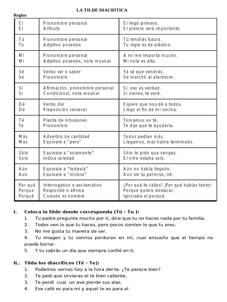 Reglas de la Tilde Diacrítica | PDF
