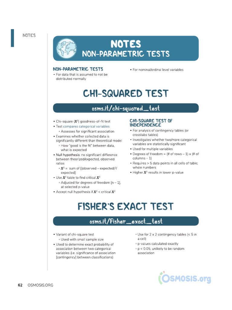 Biostatics Non-Parametric Tests (Osmosis Notes 2025) | PDF