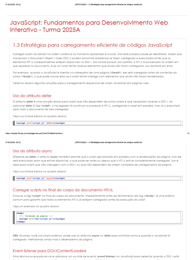 1.3 Estratégias para Carregamento Eficiente de Códigos JavaScript | PDF | Script Java | Modelo ...