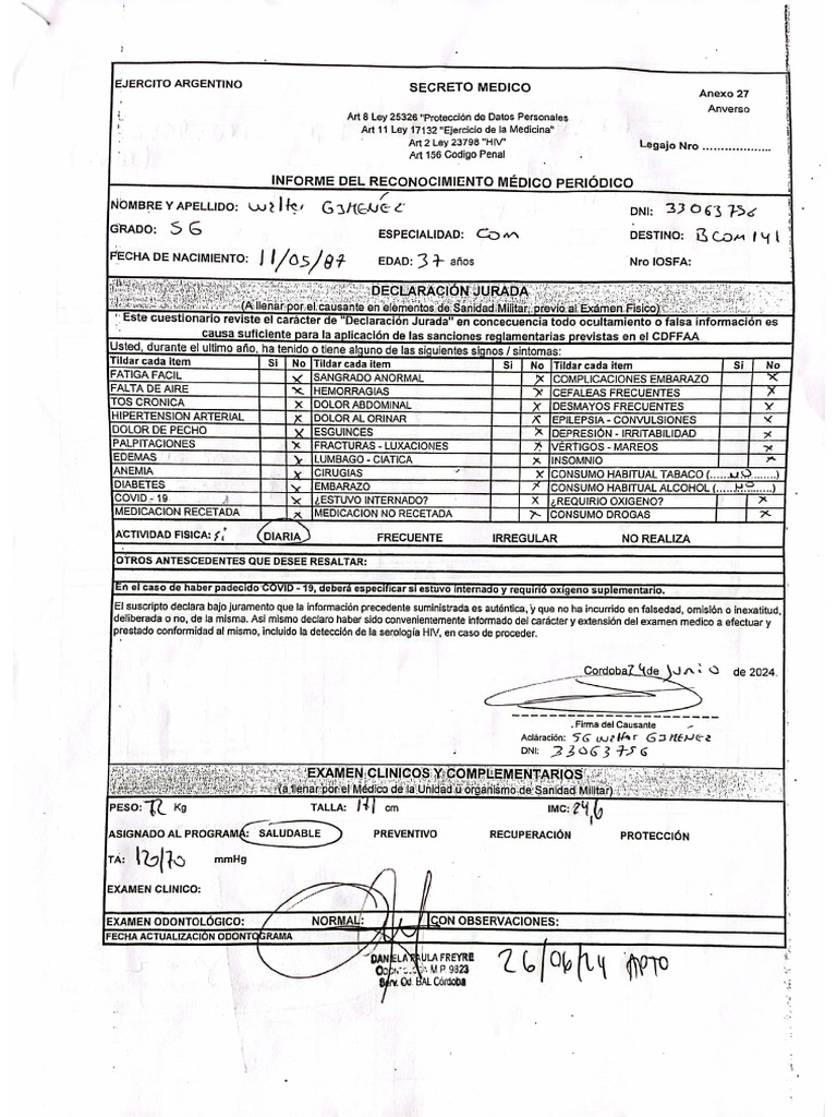 Anexo 27 y Toxicológico - SG Gimenez - B Com 141 | PDF