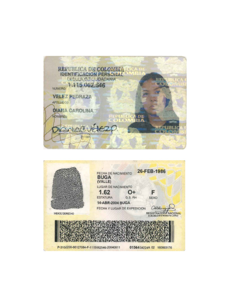 Cedula Diana Carolina Velez Pedraza | PDF