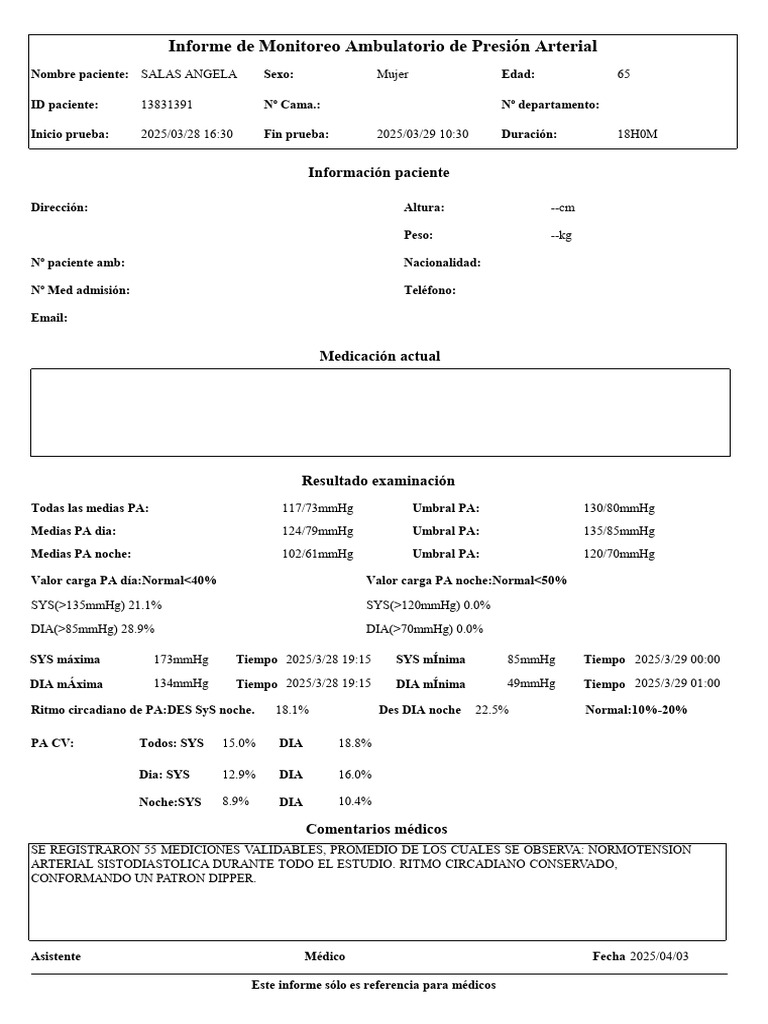 Informe de Monitoreo Ambulatorio de Presión Arterial | PDF | Presión ...