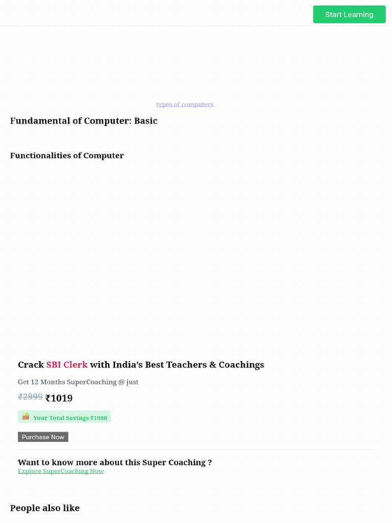 Computer Fundamentals Notes - Functions, Types and Generations | PDF