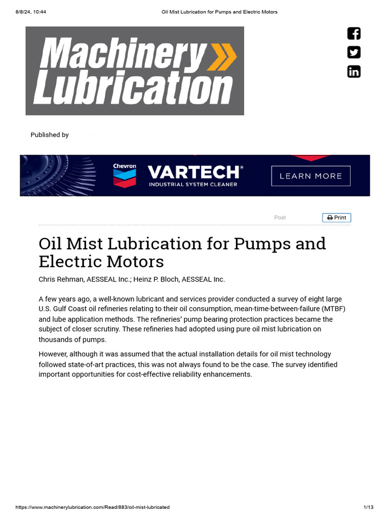 Oil Mist Systems for Pump Efficiency | PDF | Bearing (Mechanical) | Pump