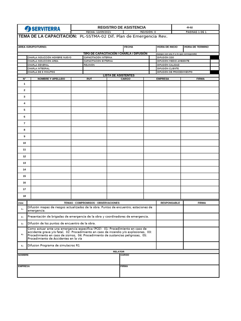 Registro Dif. Plan Emergencia, Mensual A Todo El Personal | PDF