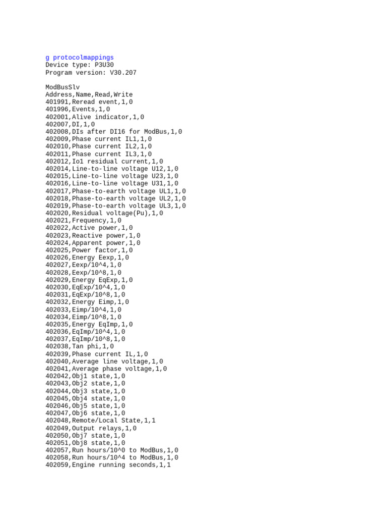 30.207 P3U30 Modbus Map 3LN-Uo | PDF | Ac Power | Electrical Engineering