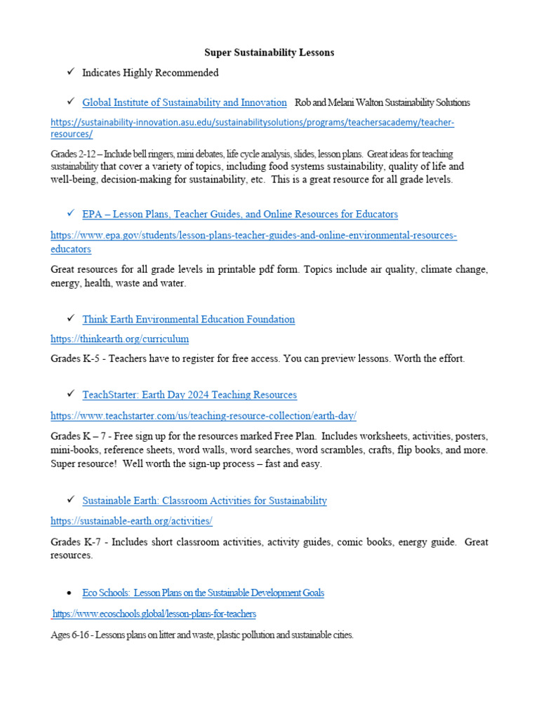 Sustainability Lesson Plans for Educators | PDF | Sustainability ...