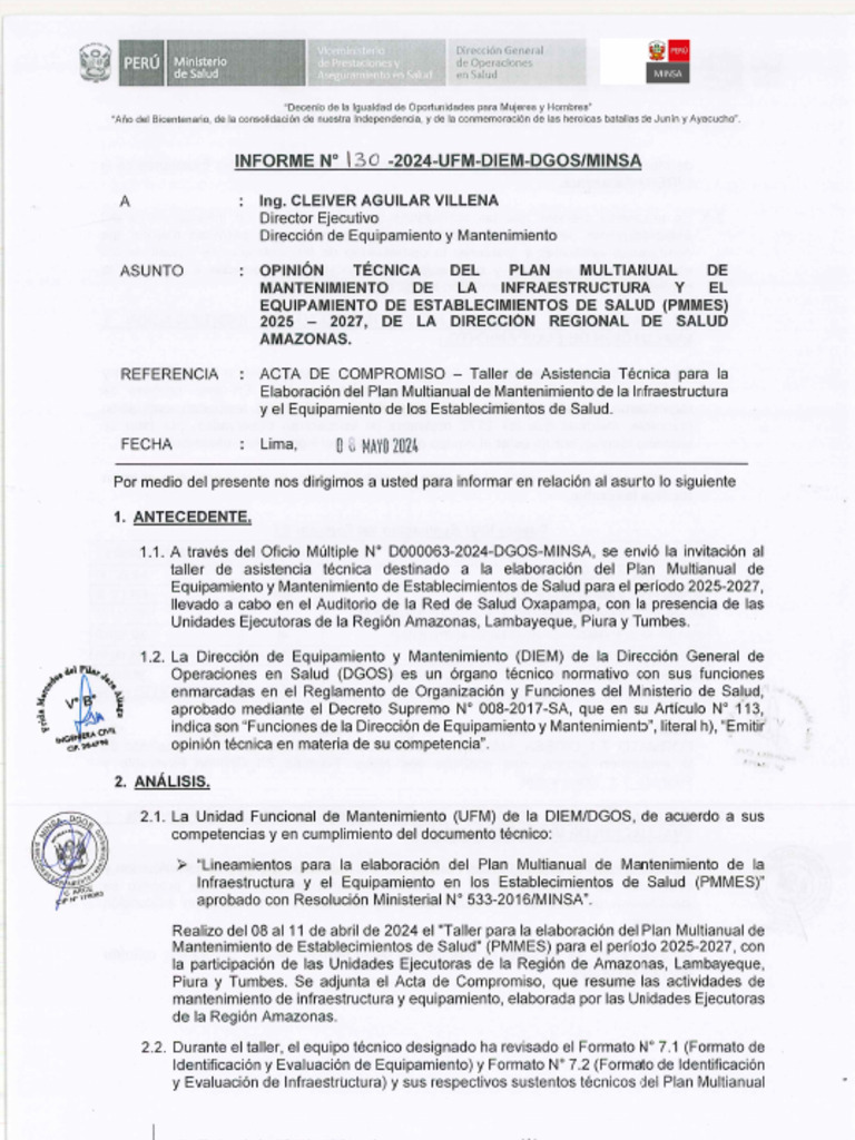 Informe N 130-2024-Ufm-Diem-Dgos-Minsa - Opinion Amazonas | PDF