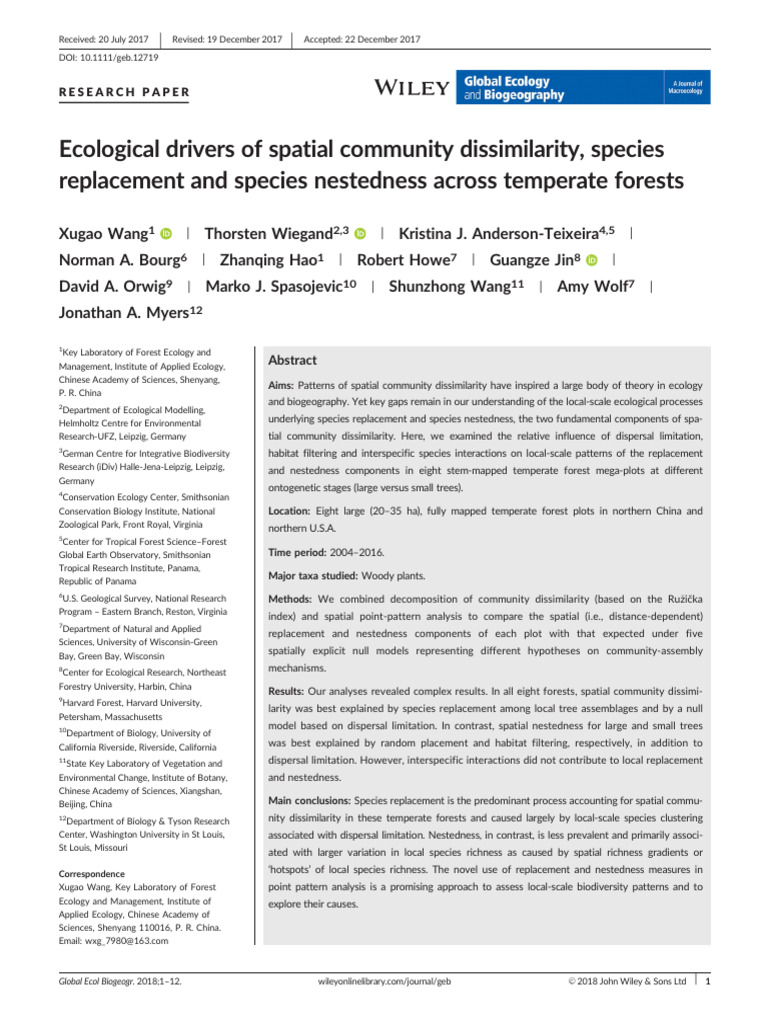 Ecological Drivers of Spatial Community Dissimilarity | PDF | Ecology ...