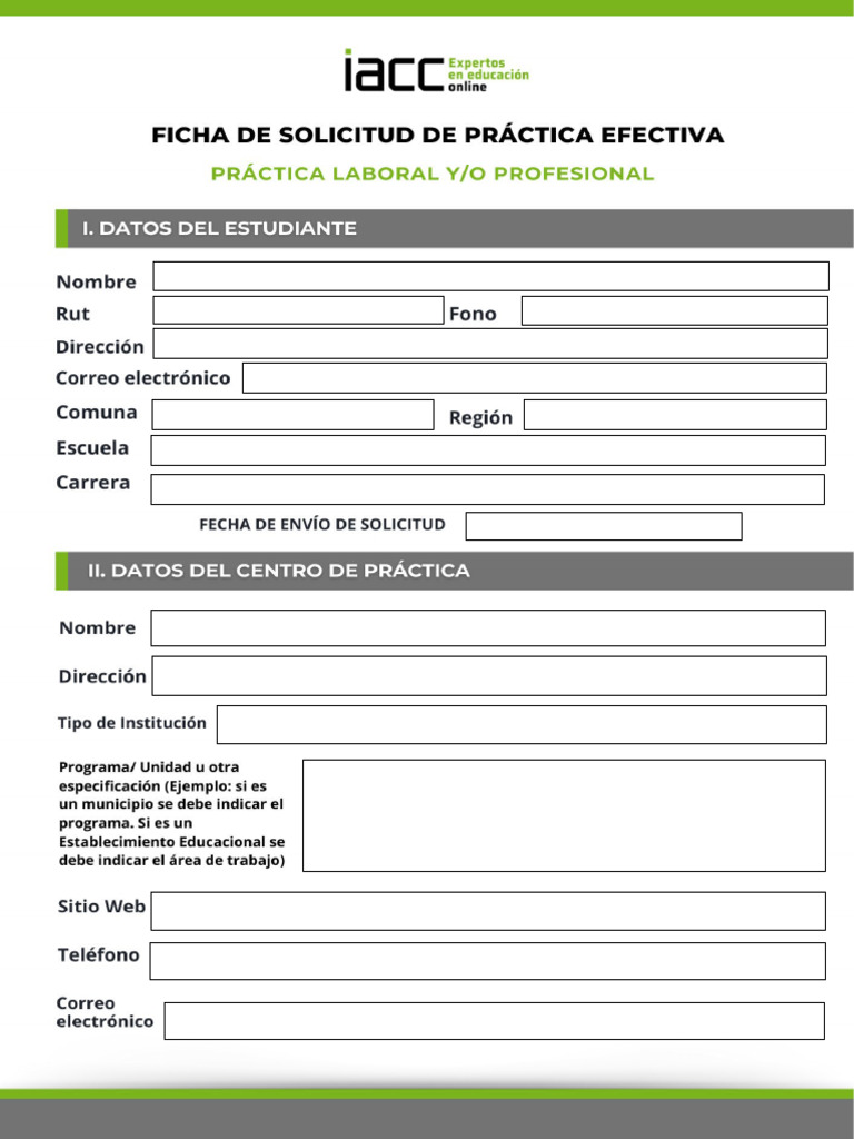 Ficha de Solicitud de Centro de Práctica | PDF