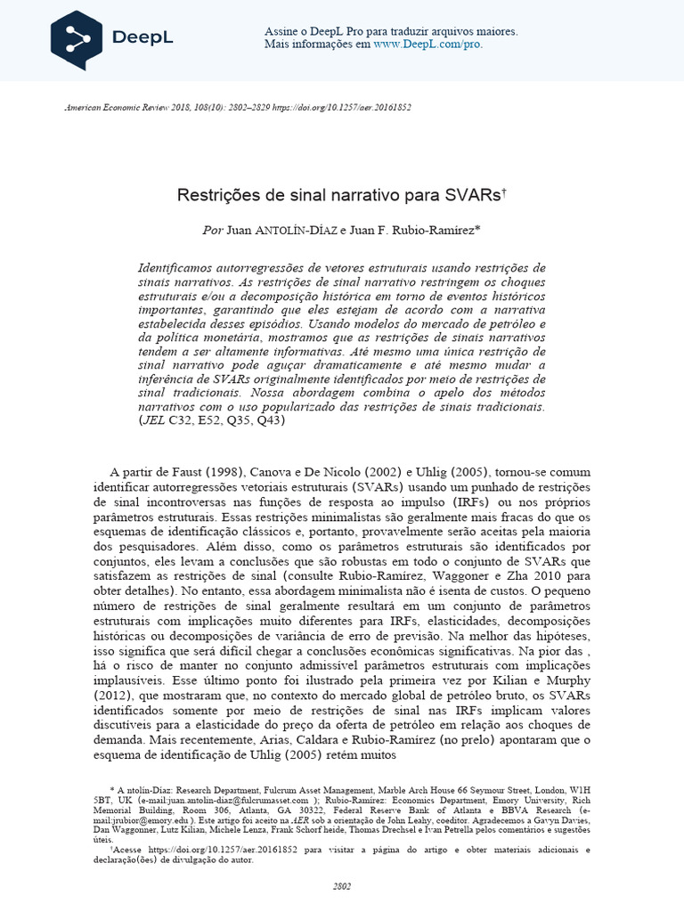Narrative Sign Restrictions for SVARs pt-BR | PDF | Opec | Petróleo