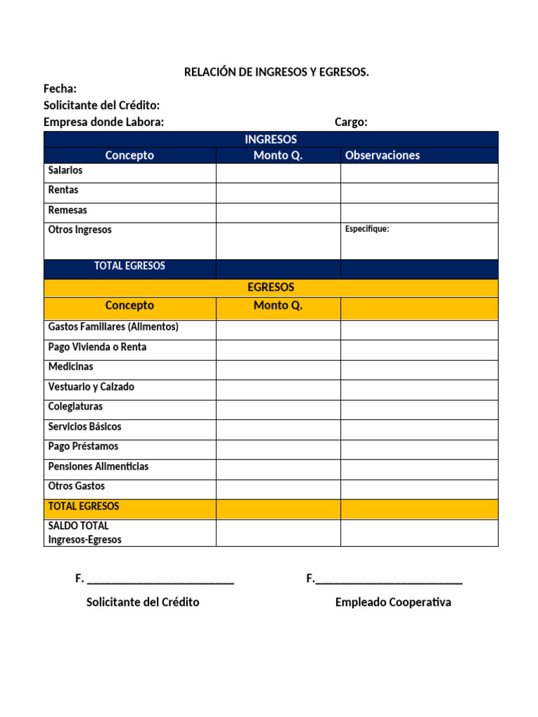 Relación de Ingresos y Egresos | PDF