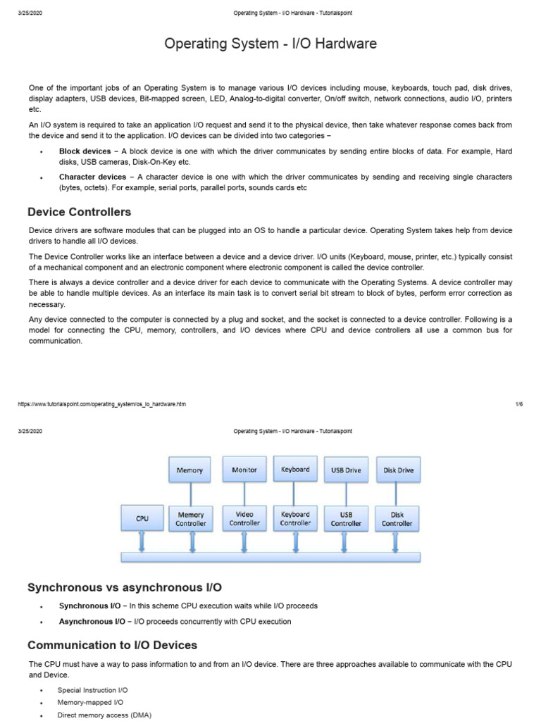 Operating System - I - O Hardware - Tutorialspoint | PDF | Input/Output | Operating System