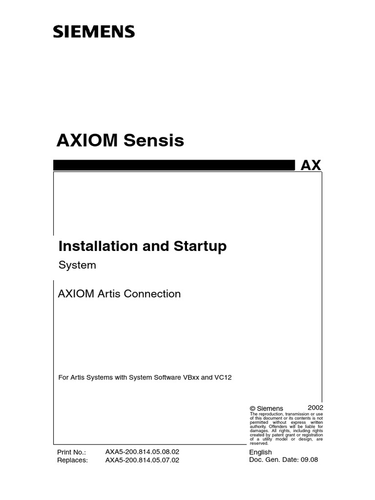 Sensis - Installation and Startup - Artis Connection - Axa5-200.814.05 ...