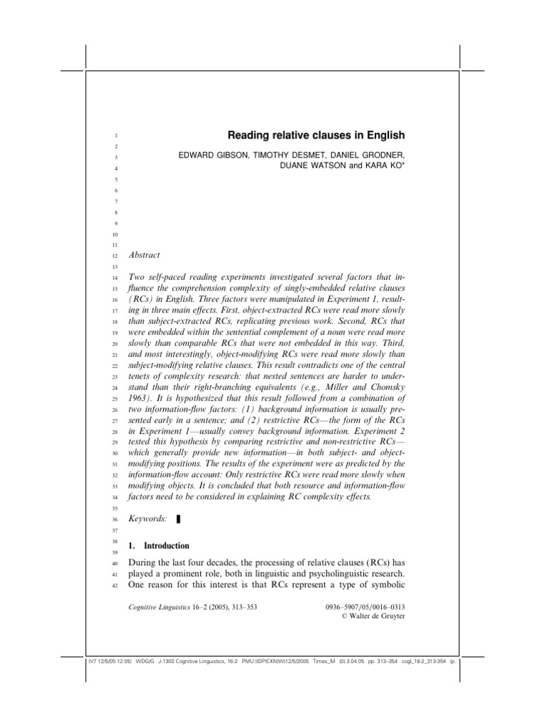 Reading Relative Clauses in English 3olk7v6t28 | PDF | Syntax | Semantic Units