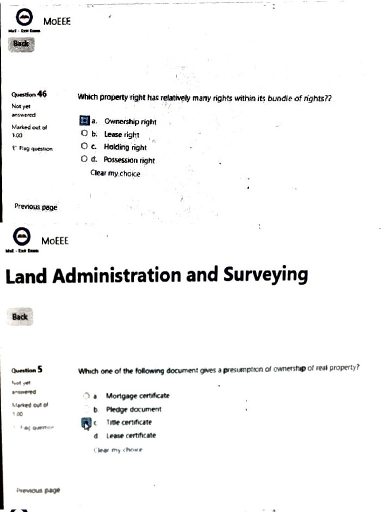 Land Administration and Surveying Exit Exam Question | PDF