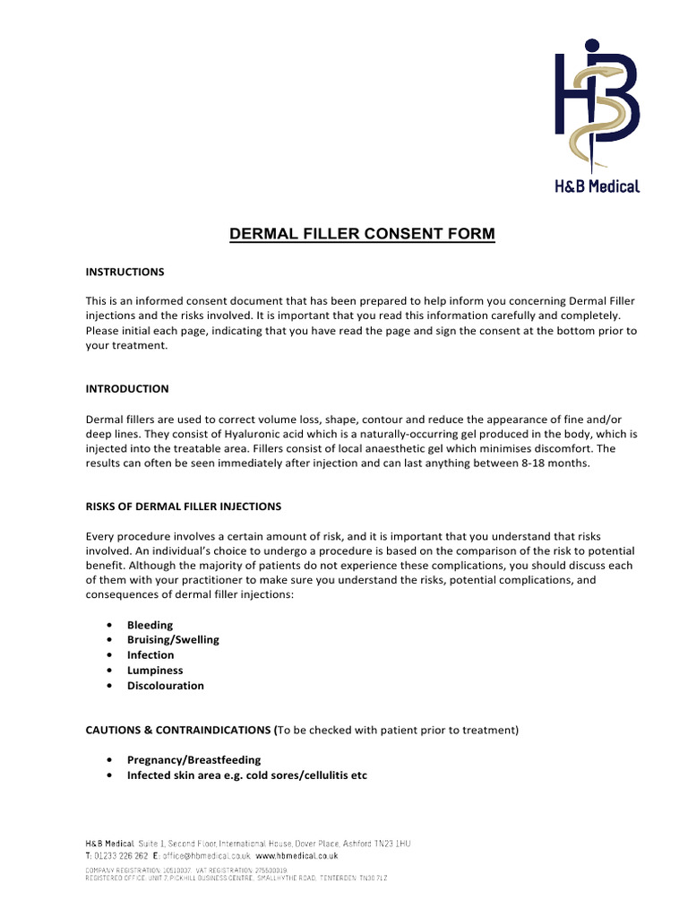 DERMAL FILLER CONSENT FORM v2 | PDF | Diseases And Disorders | Health Care