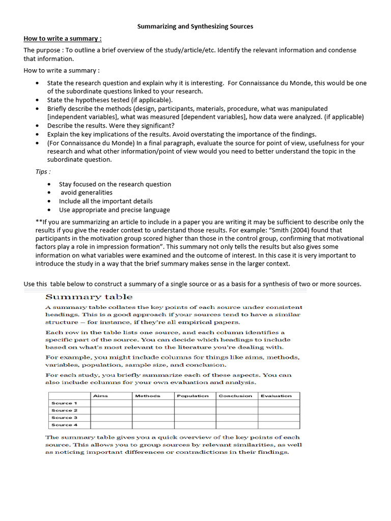 Summarizing and Synthesizing Research | PDF | Second Language ...