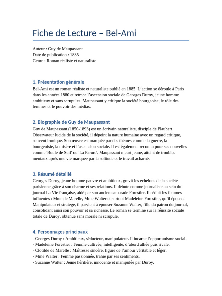 Fiche_de_lecture_Bel_Ami_Maupassant | PDF