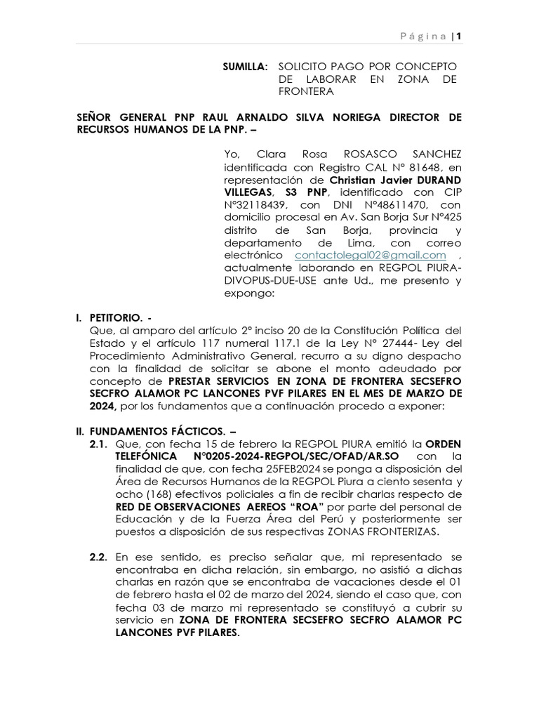 HT #20241040422 - S3 PNP Christian Javier DURAND VILLEGAS | PDF | Gobierno