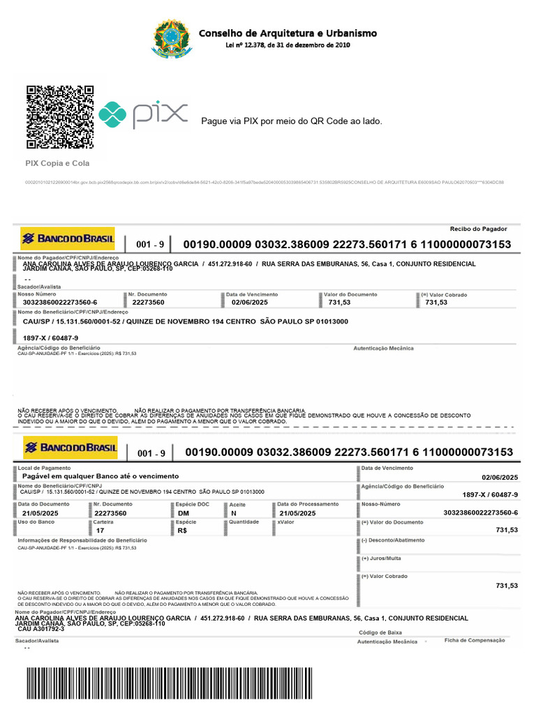Boleto Anuidade Siccau | PDF | Tecnologia bancária | Pagamentos