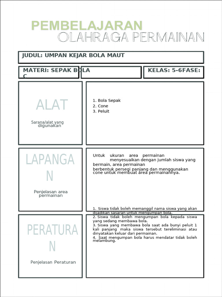 Template Pembelajaran Olahraga Permainan | PDF