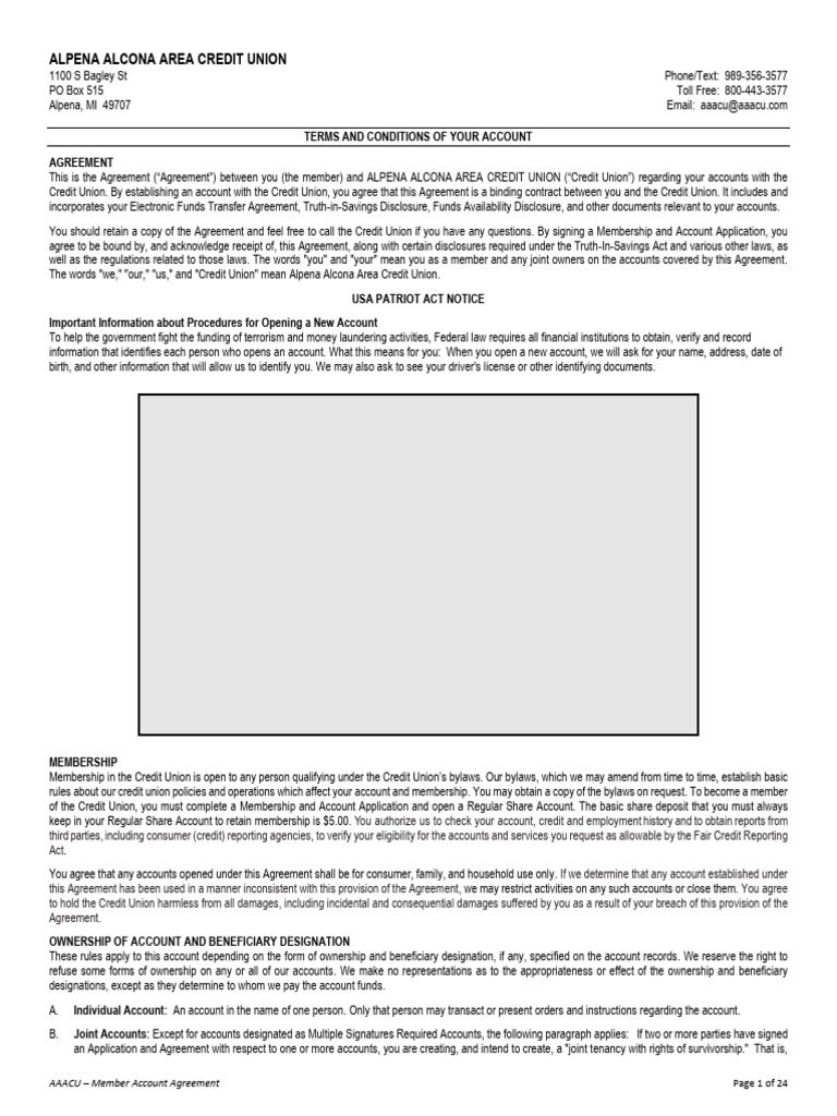 AAACU Membership Account Agreement | PDF | Overdraft | Cheque