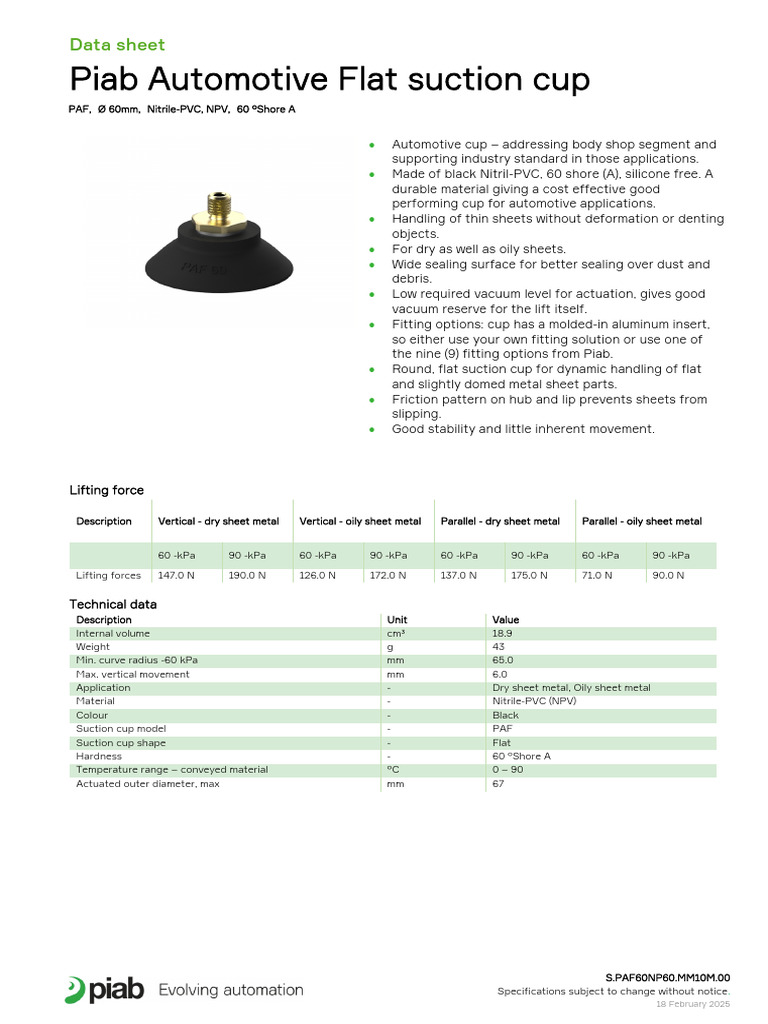 Suction cups-S.PAF60NP60.MM10M.00-en-datasheet | PDF | Sheet Metal | Metals