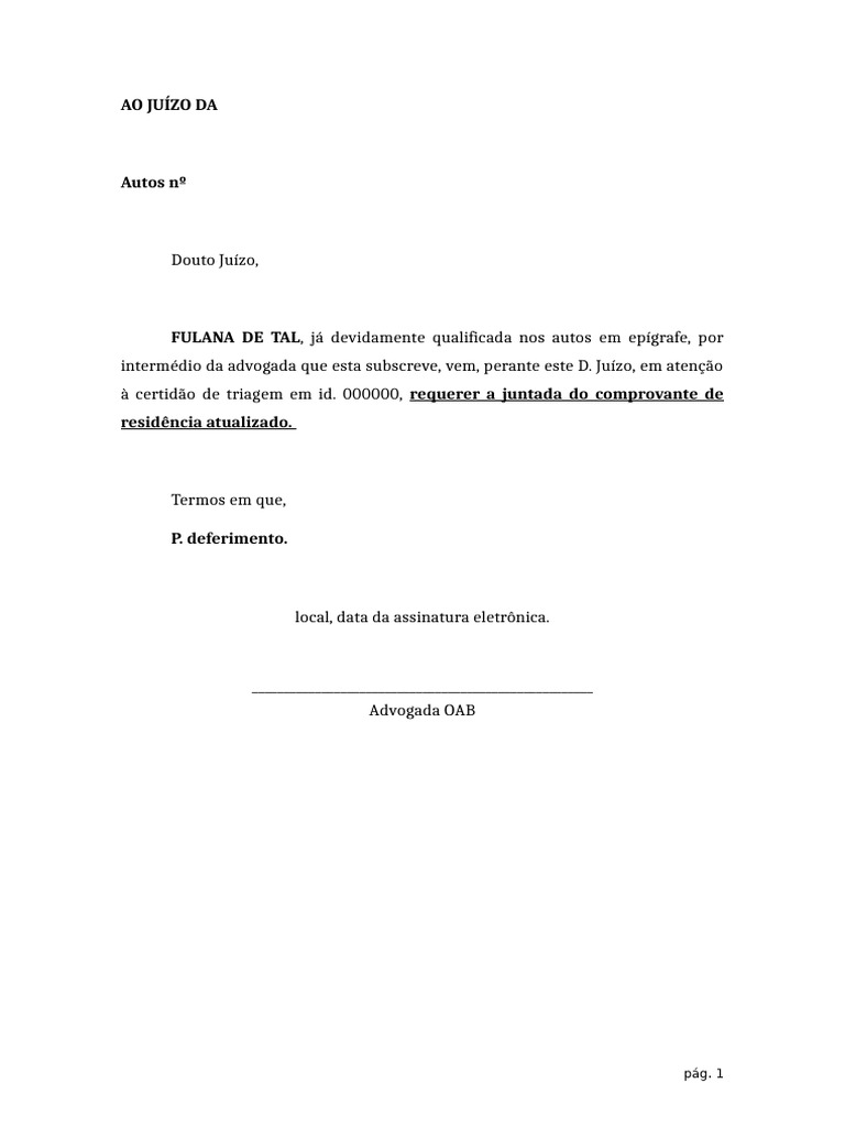 MODELO - Juntada Comprovante de Residência Atualizado | PDF