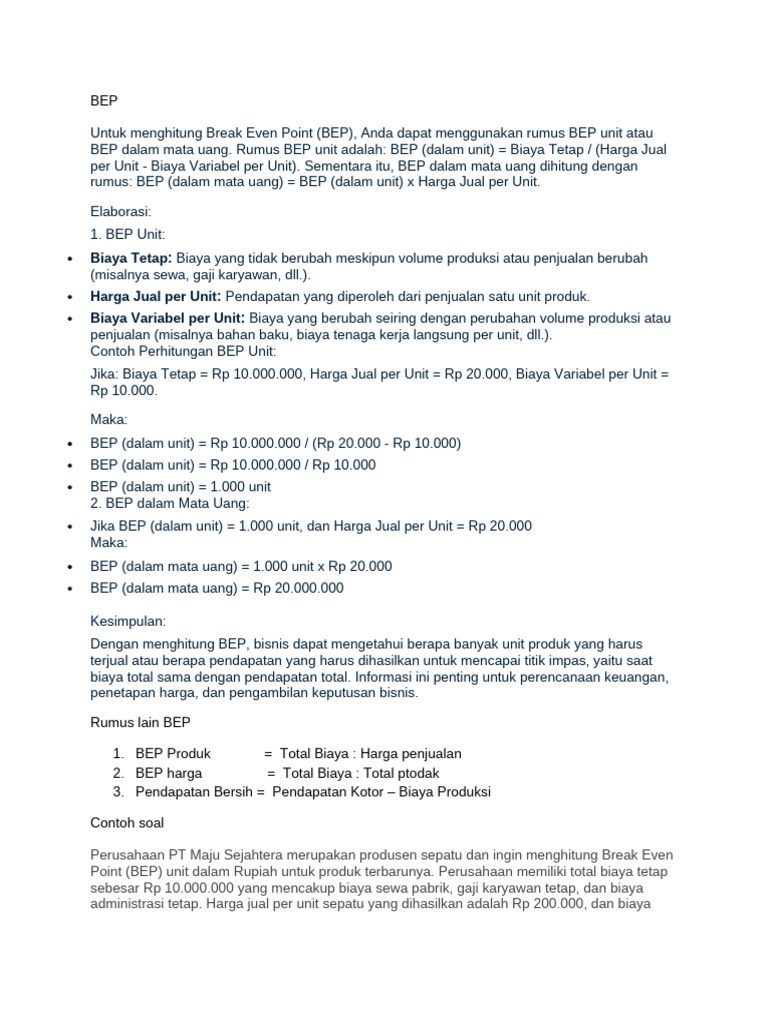 Contoh Soal Perhitungan BEP Unit | PDF