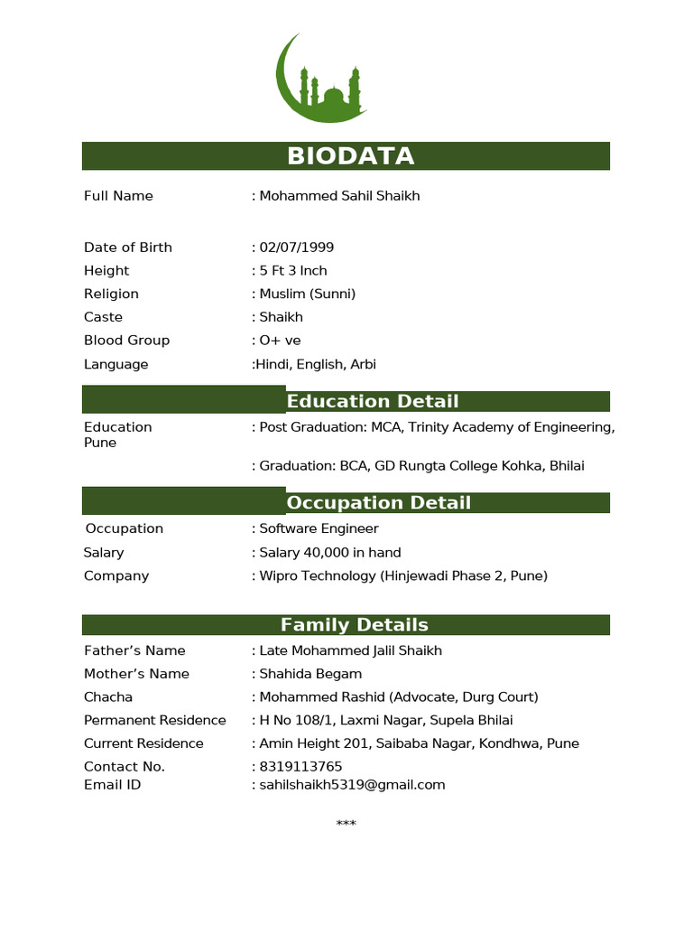 Muslim Girl Marriage Biodata 3 | PDF