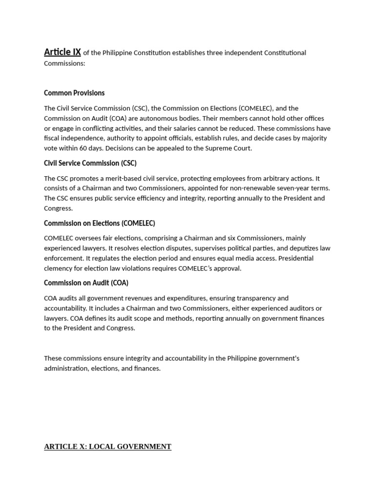Article IX of The Philippine Constitution Establishes Three Independent ...