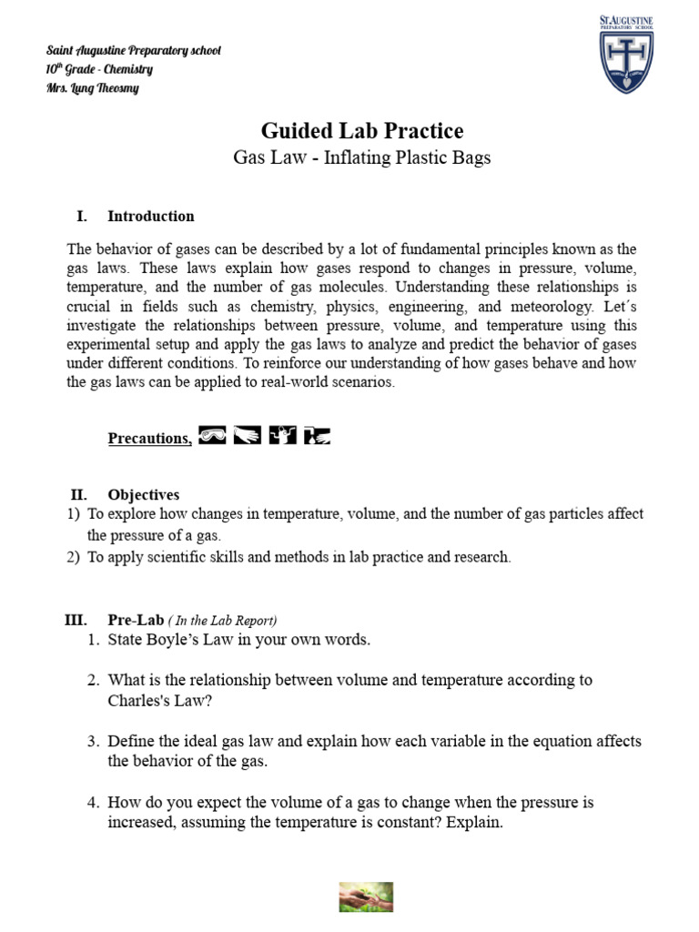 Gas Laws Lab: Inflating Plastic Bags | PDF | Gases | Sodium Bicarbonate