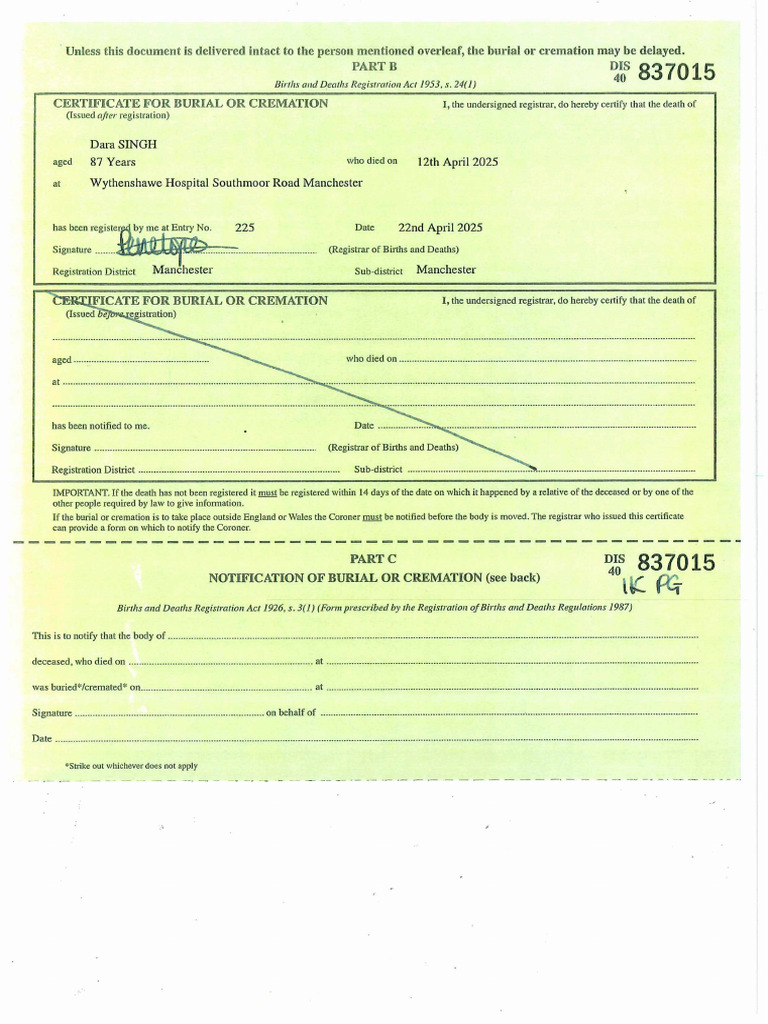 Dara Singh - Green Cremation | PDF