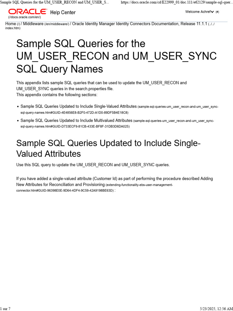 Sample SQL Queries For The UM - USER - RECON and UM - USER - SYNC SQL Query Names | PDF | Sql ...