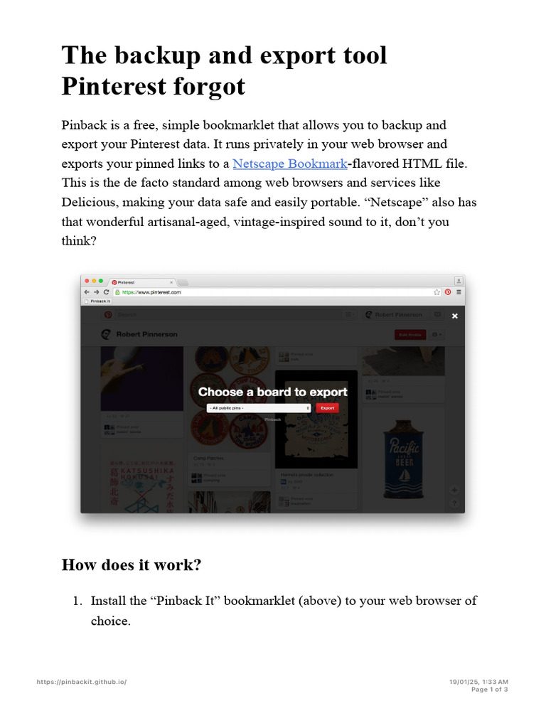 Pinback - The Backup and Export Tool Pinterest | PDF | World Wide Web ...