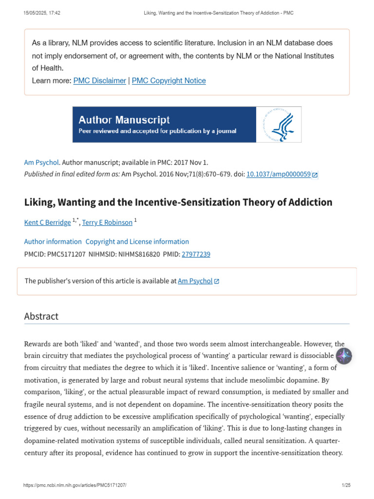 Incentive-Sensitization in Addiction Theory | PDF | Reward System ...
