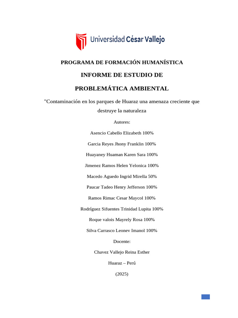 Estructura Del Informe de Problemática Ambiental Final | PDF | Contaminación | La contaminación ...