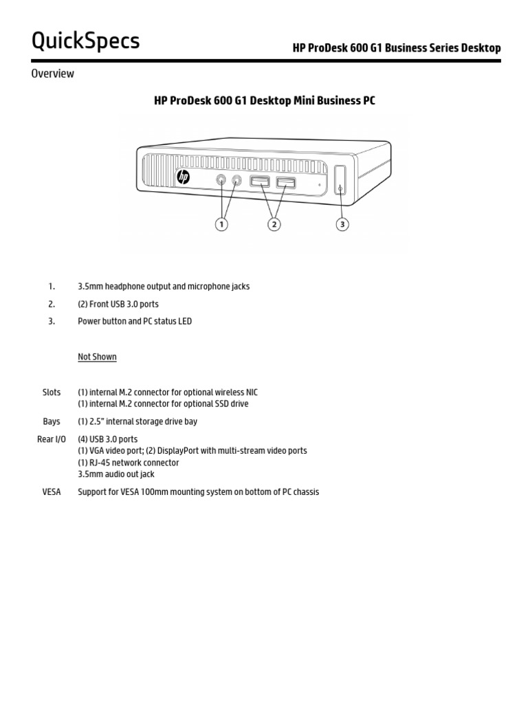 ProDesk 600 G1 Desktop Mini QuickSpecs | PDF | Bios | Microsoft Windows