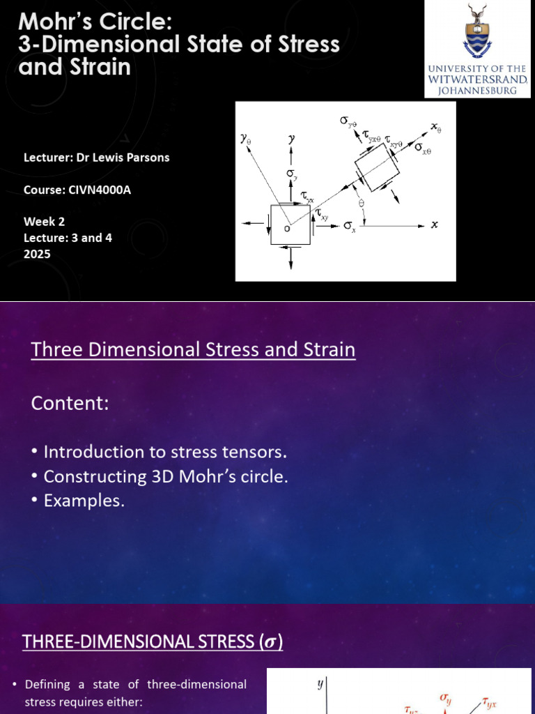 CIVN4000A - Mohr's Circle 3D Stress - Strain - Week - 2 - 2025 | PDF ...