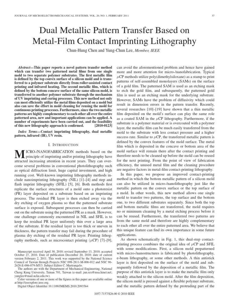 Dual Metallic Pattern Transfer Based On Metal-Film Contact Imprinting ...