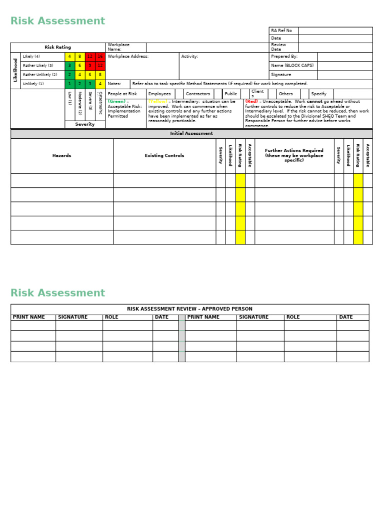 Risk Assessment Template - Word | PDF | Risk | Risk Assessment