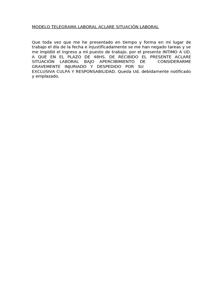 Telegrama para Aclarar Situación Laboral | PDF
